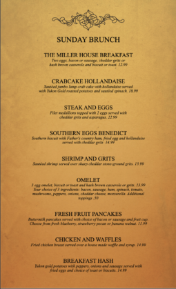 Our Menu - The Miller House - Owensboro, Kentucky