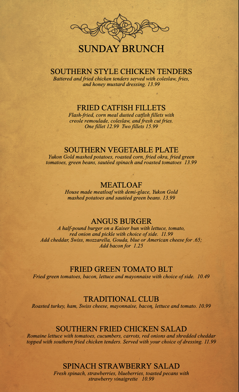 Our Menu - The Miller House - Owensboro, Kentucky