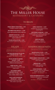Our Menu - The Miller House - Owensboro, Kentucky
