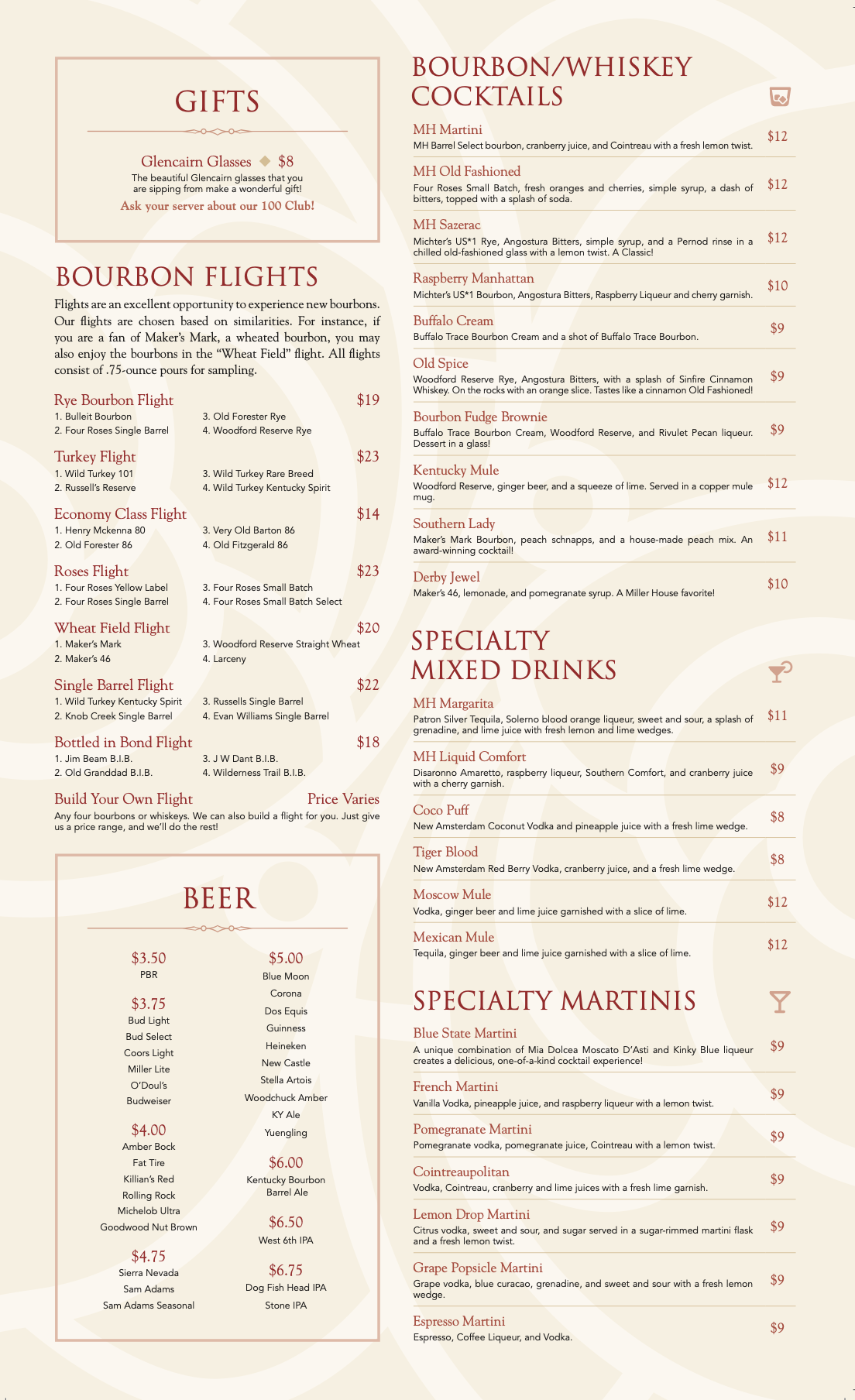 Drink Menu - The Miller House - Owensboro, Kentucky